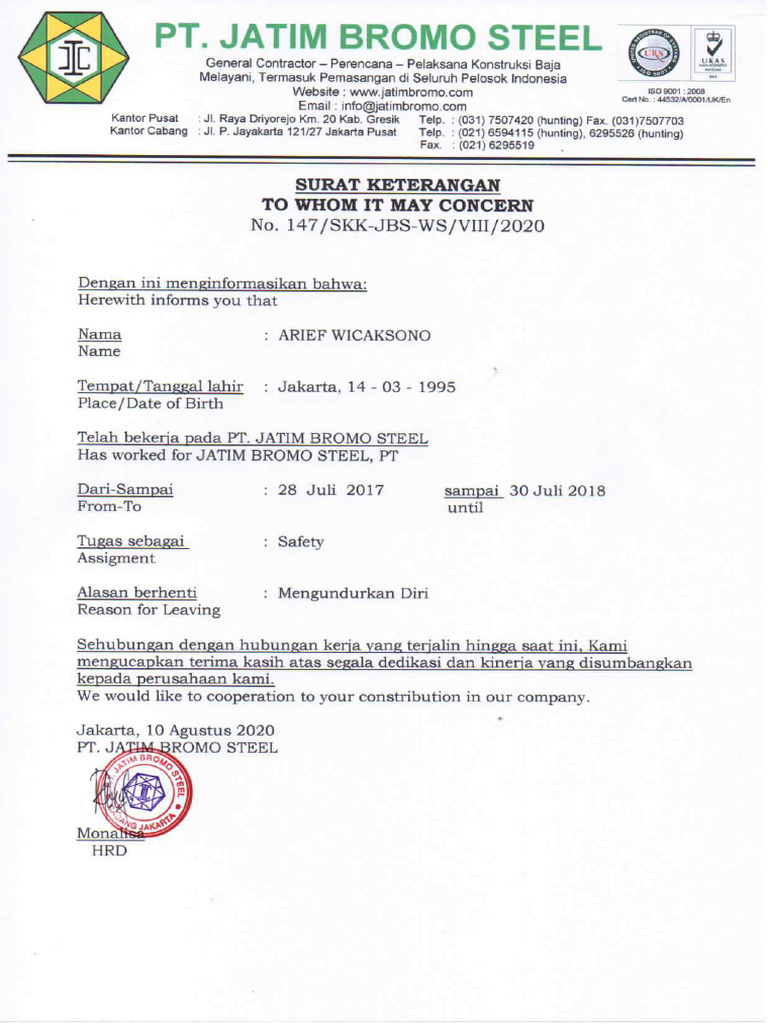 9. Paklaring Kerja | PDF