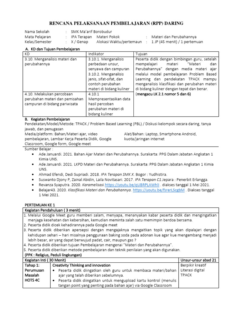 RPP zat dan perubahannya | PDF