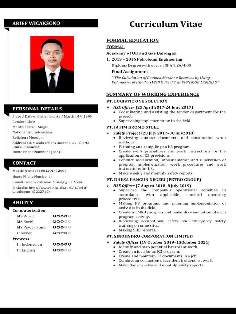 CV, Ijazah DIII & Berkas Pendukung | PDF