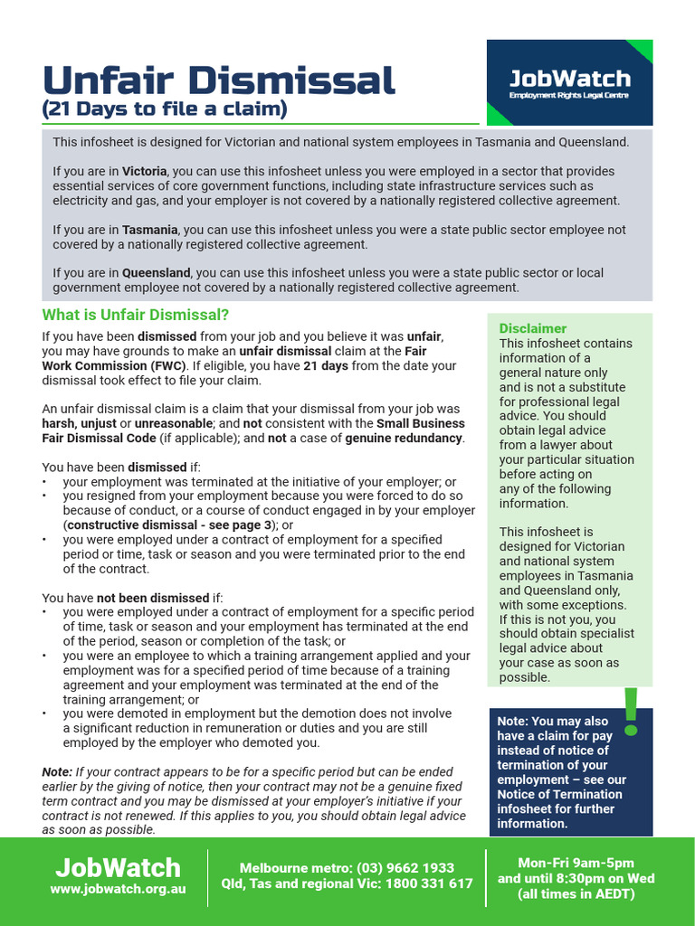 2021_Unfair-Dismissal_InfoSheet_FINAL | PDF