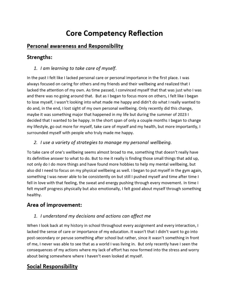 Core Competency Reflection | PDF | Learning | Well Being