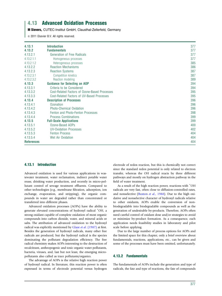 Advanced Oxidation Processes Overview | PDF