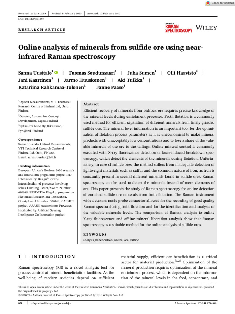 J Raman Spectroscopy - 2020 - Uusitalo - Online Analysis of Minerals ...