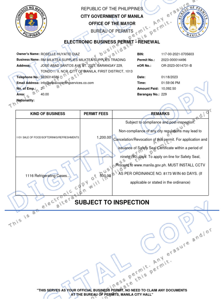 Manila Business Permit Renewal 2023 | PDF | Finance & Money Management