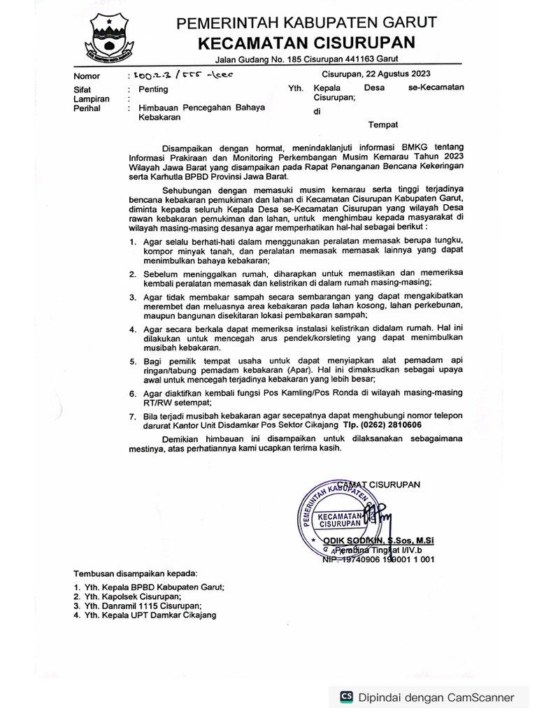 Himbauan Pencegahan Bahaya Kebakaran | PDF