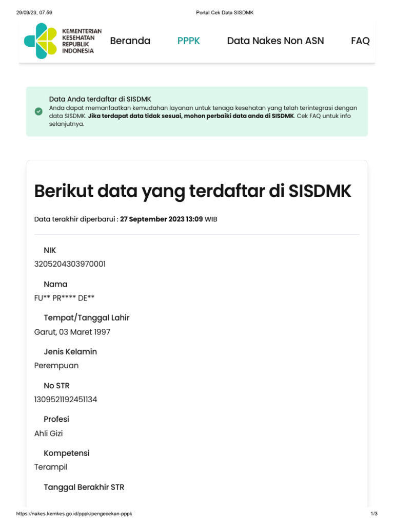 Portal Cek Data SISDMK | PDF