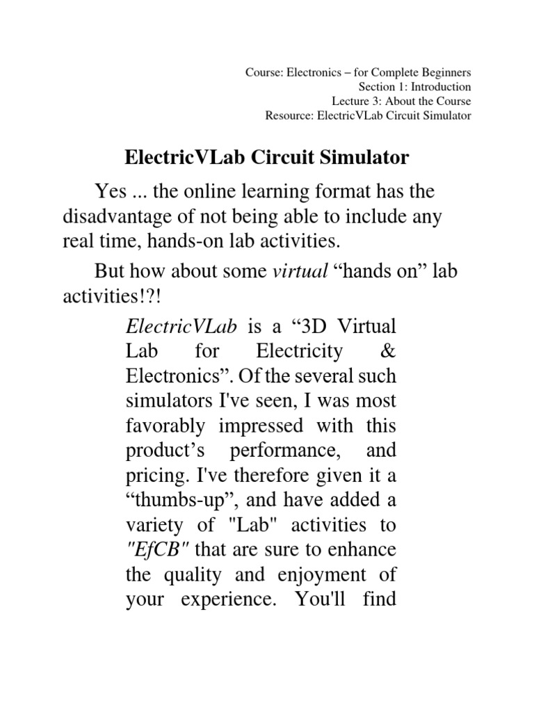ElectricVLab Circuit Simulator | PDF | Computers
