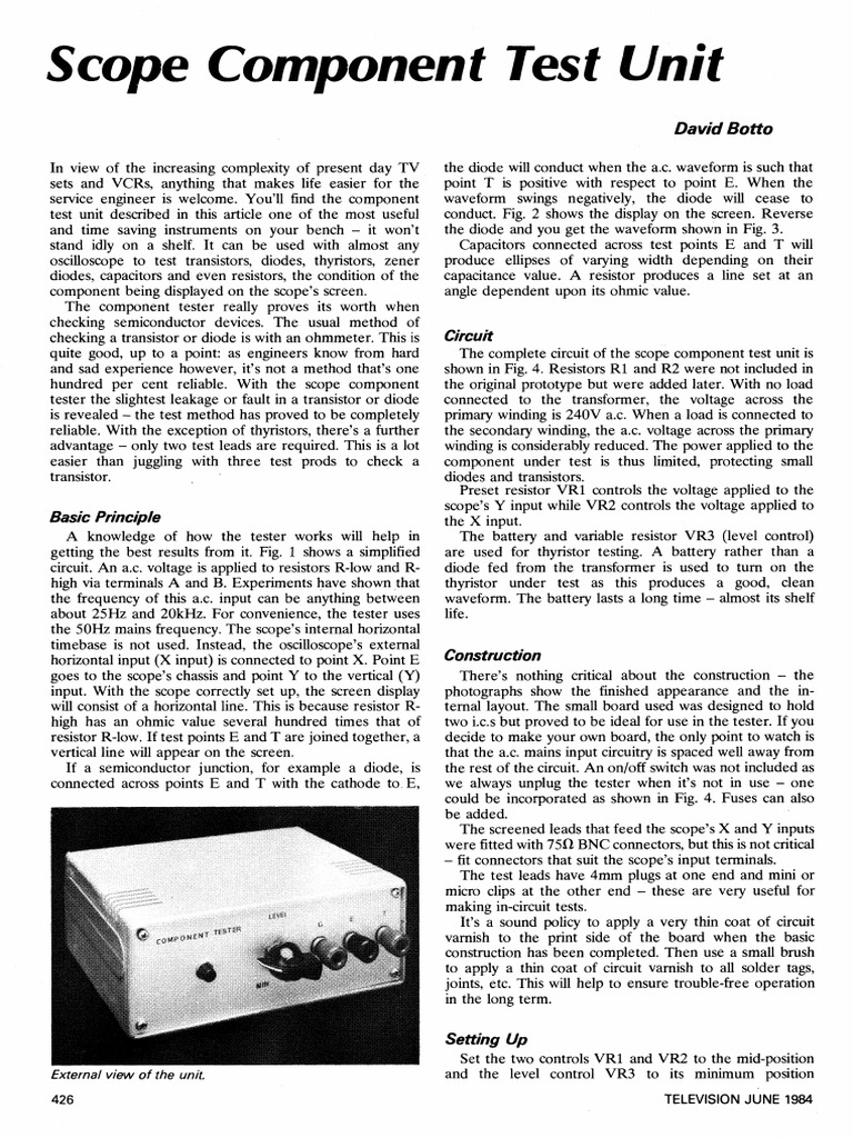 Scope Component Test Unit | PDF | Bipolar Junction Transistor | Diode