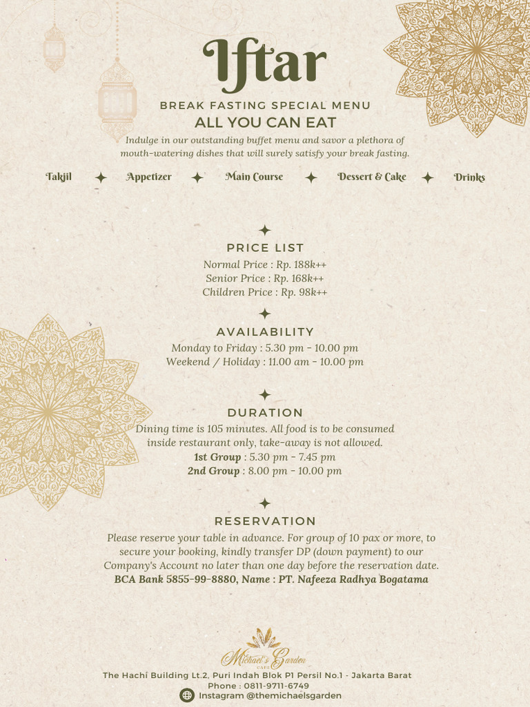 Brosur Iftar Party Michael's Garden Cafe | PDF
