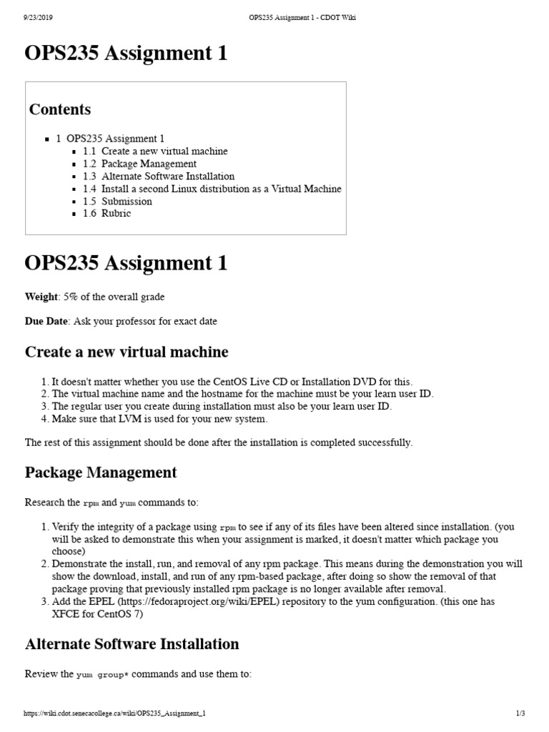 OPS235 Assignment 1 - CDOT Wiki | PDF | Operating System Technology | Software Engineering