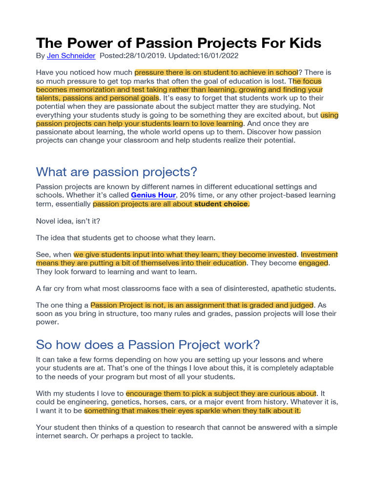 Passion Projects for Educators | PDF | Career & Growth