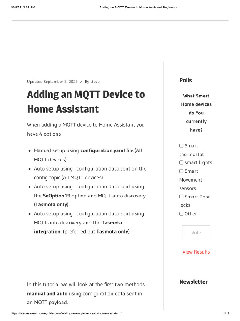 Adding An MQTT Device To Home Assistant Beginners | PDF