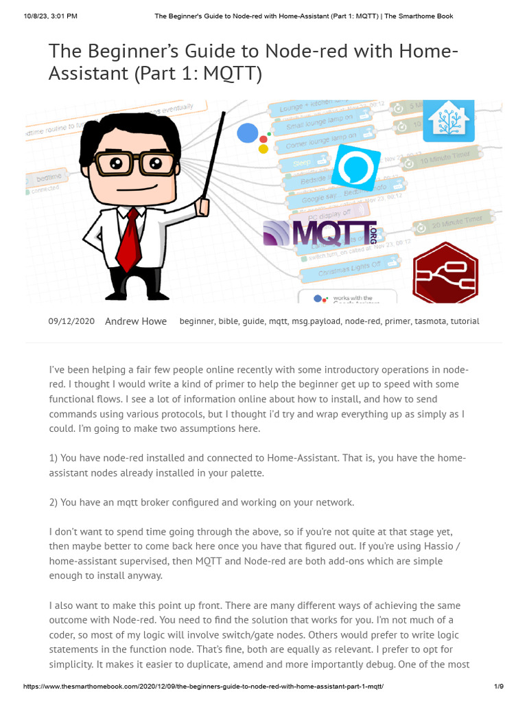 The Beginner's Guide To Node-Red With Home-Assistant (Part 1 - MQTT) - The Smarthome Book | PDF ...