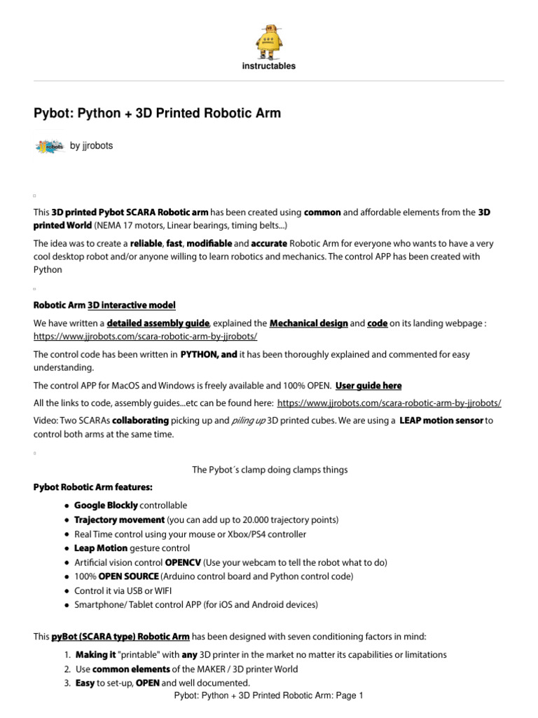 Pybot Python 3D Printed Robotic Arm | PDF Pybot Python 3D Printed Robotic Arm | PDF