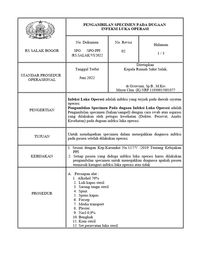 Spo Pengambilan Specimen PD Dugaan Ilo | PDF | Kesehatan Holistik