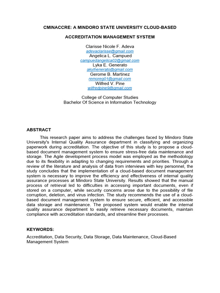 Cminaccre A Mindoro State University Cloud Based Accreditation Management System | PDF | Cloud ...
