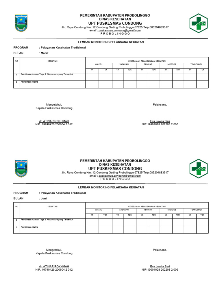 LEMBAR MONITORING | PDF