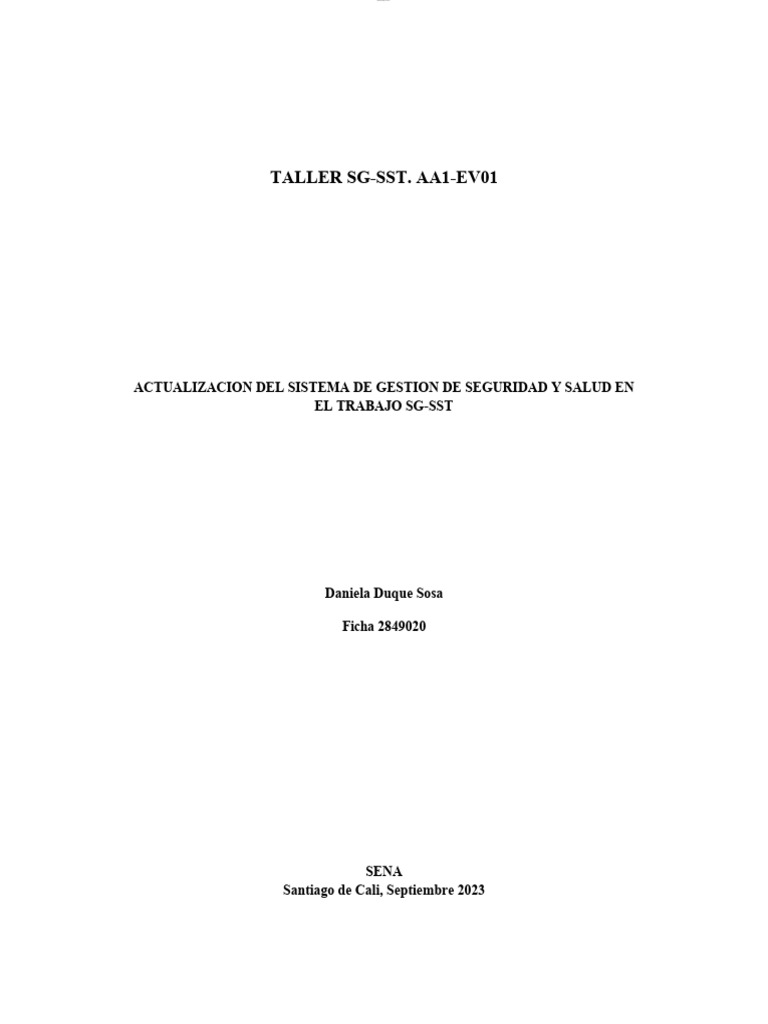 Taller SG-SST. AA1-EV01 | PDF