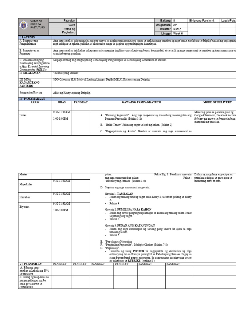 GABAY GURO SA PAGTUTURO Sa AP8 Q3 W6 | PDF