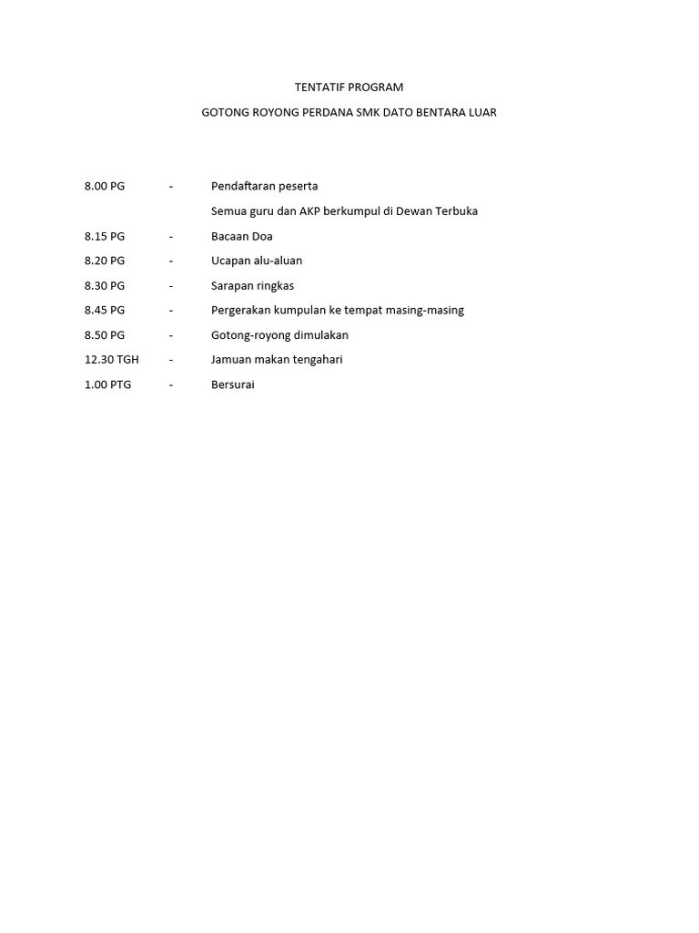 Tentatif Program Gotong Royong | PDF