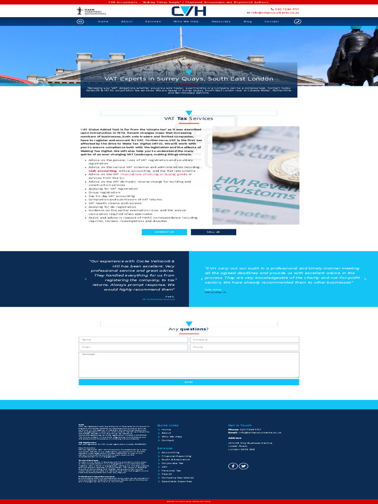 VAT Accounting Services For Small Businesses | CVH Accountants | PDF