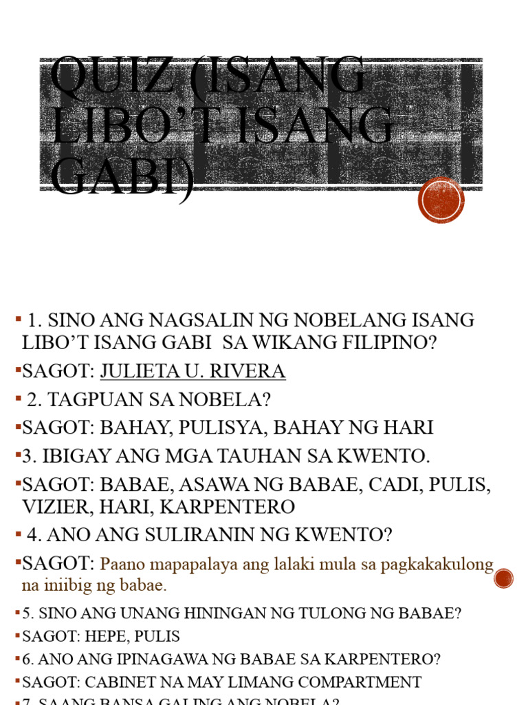 Quiz (Isang Libo't Isang Gabi) | PDF