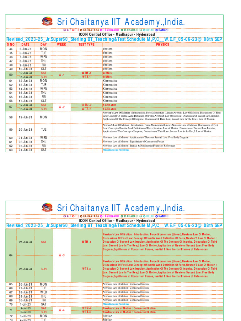 Rev 2023-25 PHY JR - Super60 Sterling BT Teaching&Test Schedule M, P, C ...