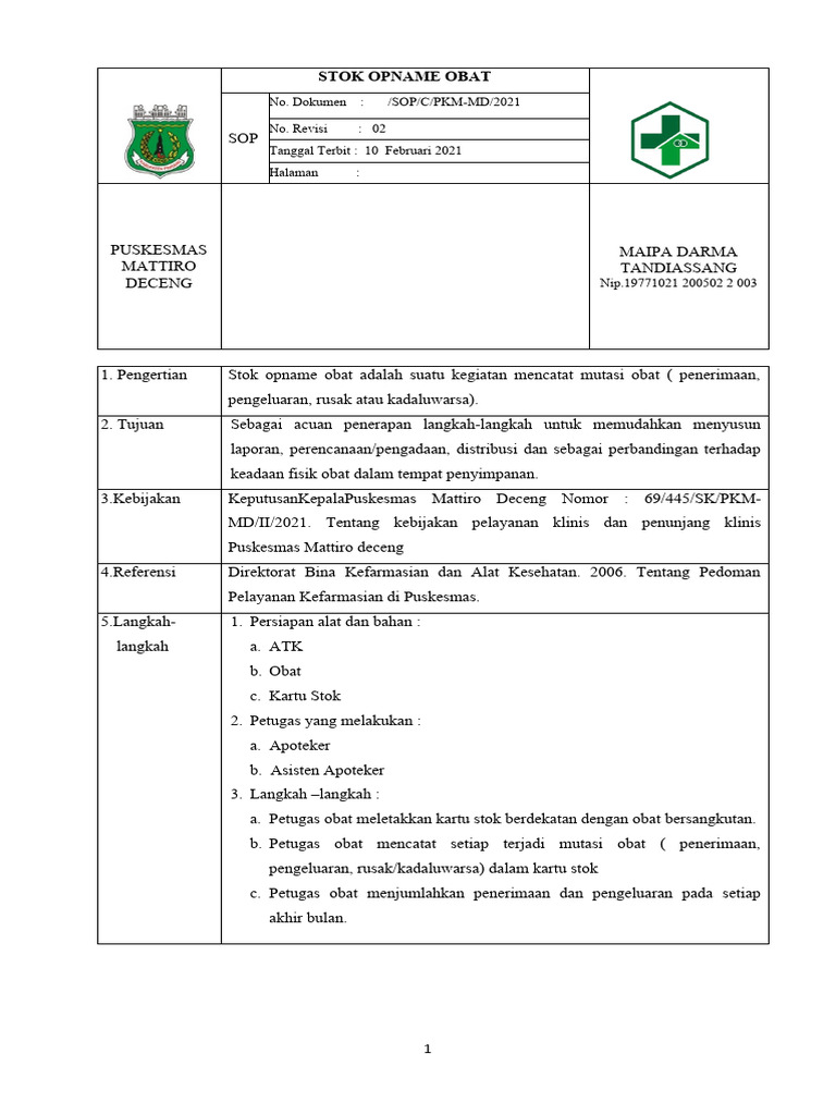 SOP STOK OPNAME OBAT | PDF