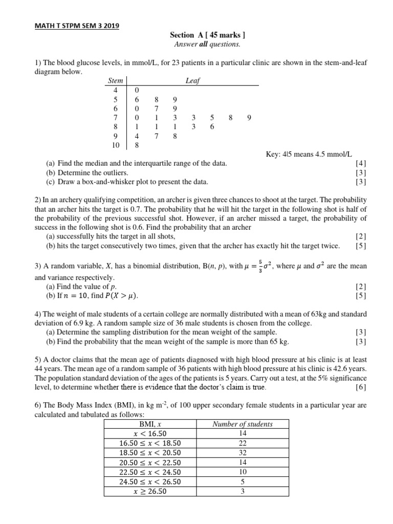 Math T STPM Sem 3 2019 | PDF