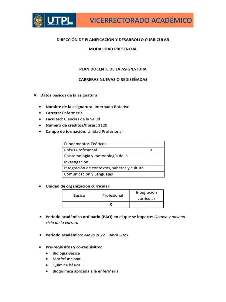 Plan Docente IR Actual 01 | PDF