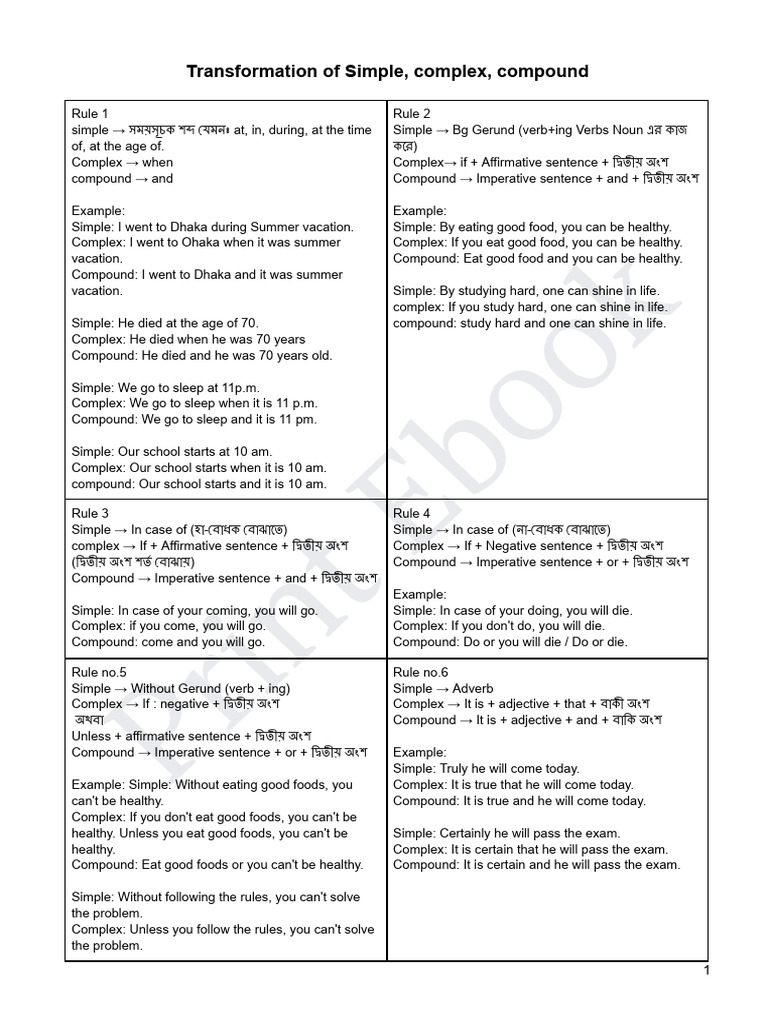 Transformation of Simple, Complex, CompoundPE01 | PDF | Grammatical Tense | Verb