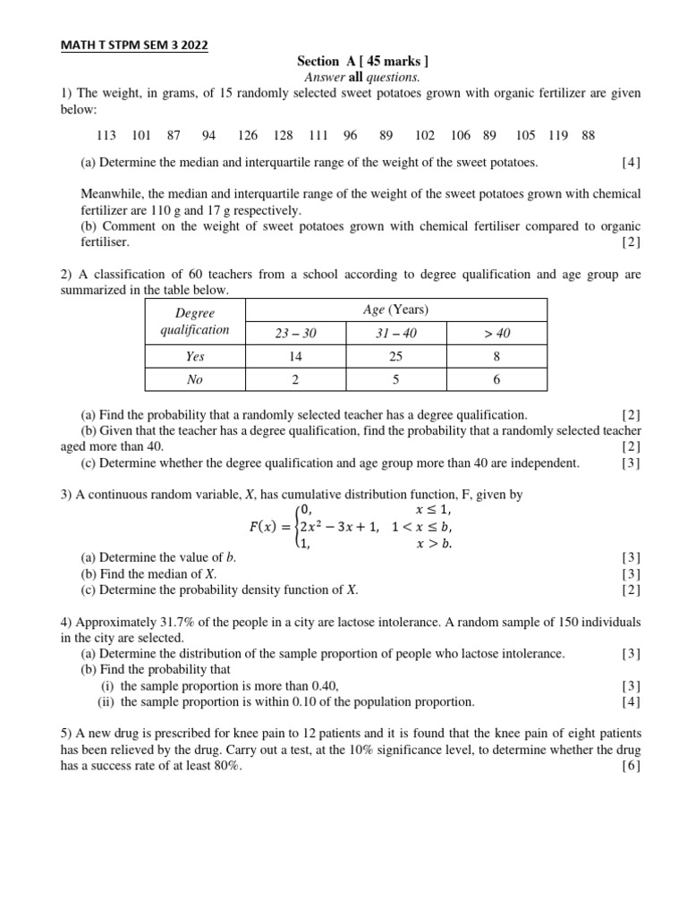 Math T STPM Sem 3 2022 | PDF | Variance | Statistical Theory