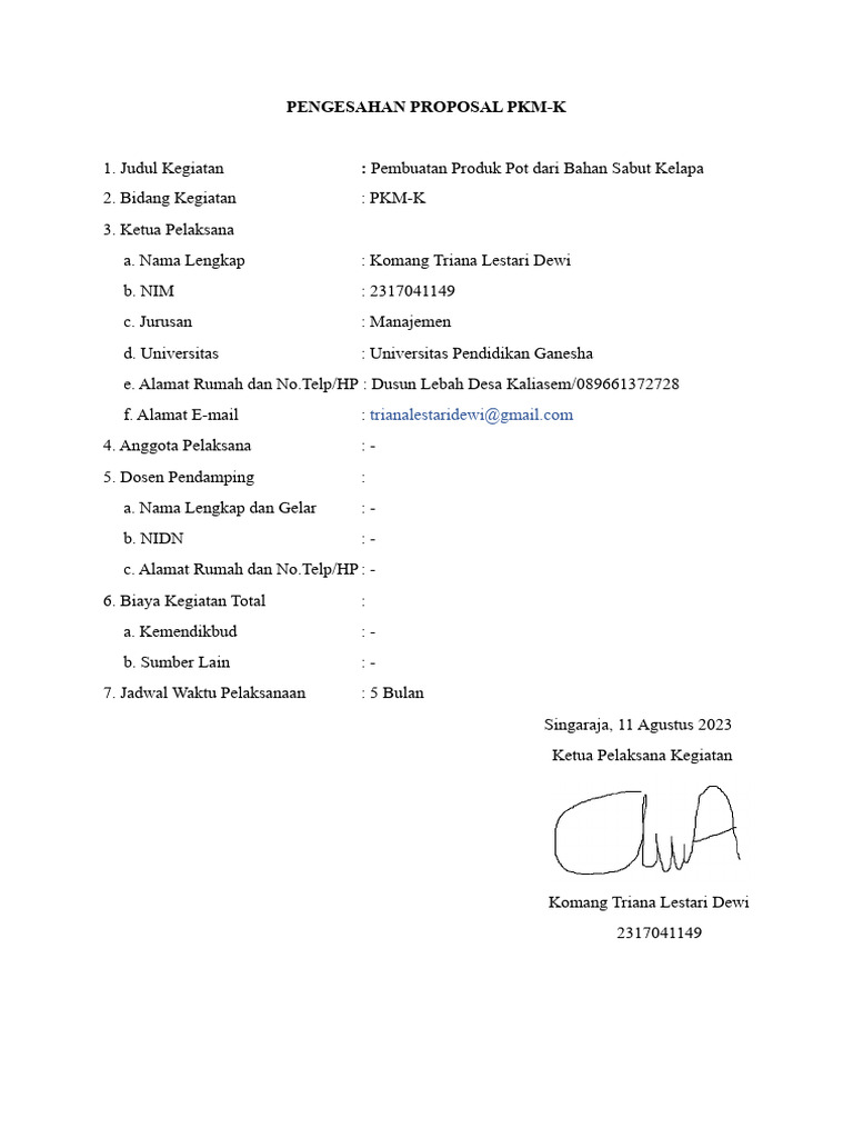 Pengesahan Proposal Pkm | PDF