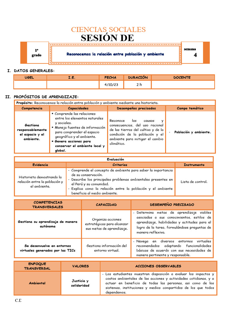 1° Sesión de Aprendizaje Sesión 8 - Sem.4 - Exp.6 - Ciencias Sociales | PDF
