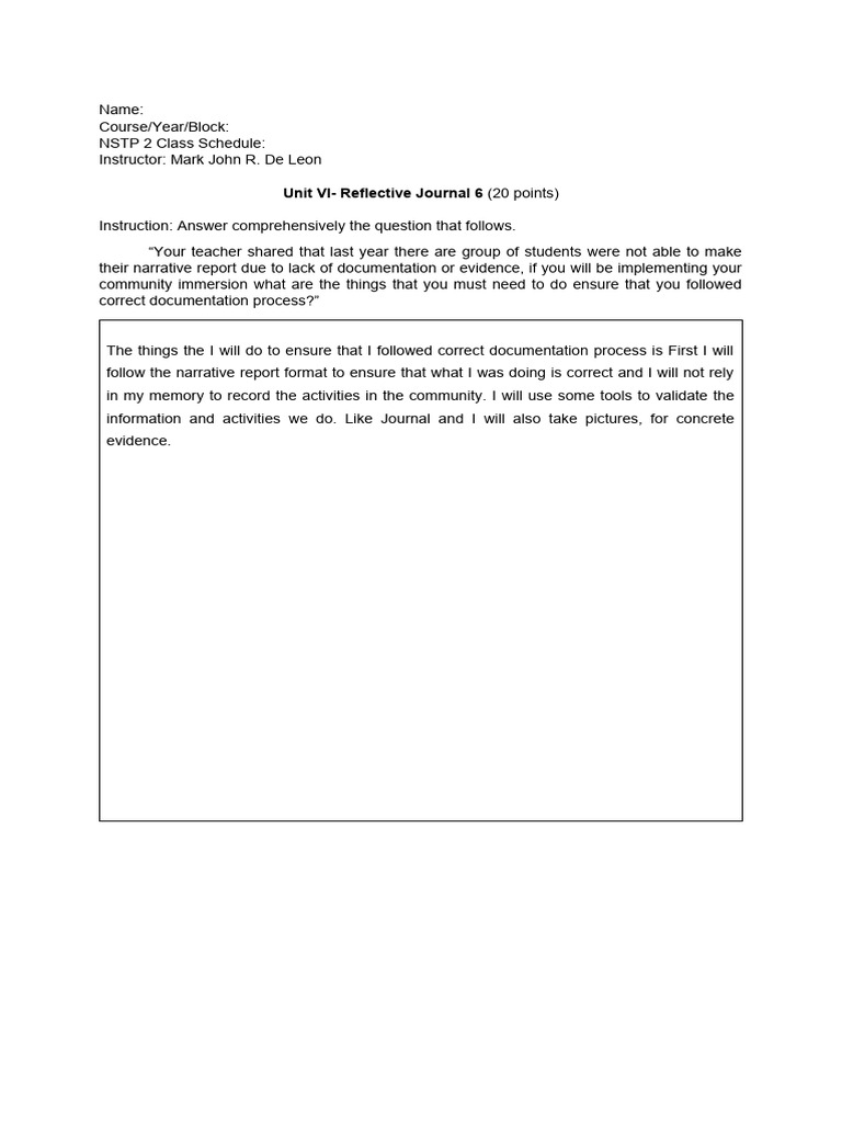 NSTP 2 Reflective Journal Guidelines | PDF | Social Science