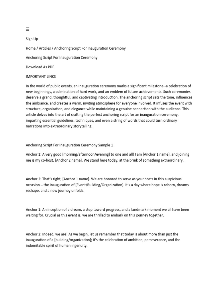 Inauguration Script | PDF