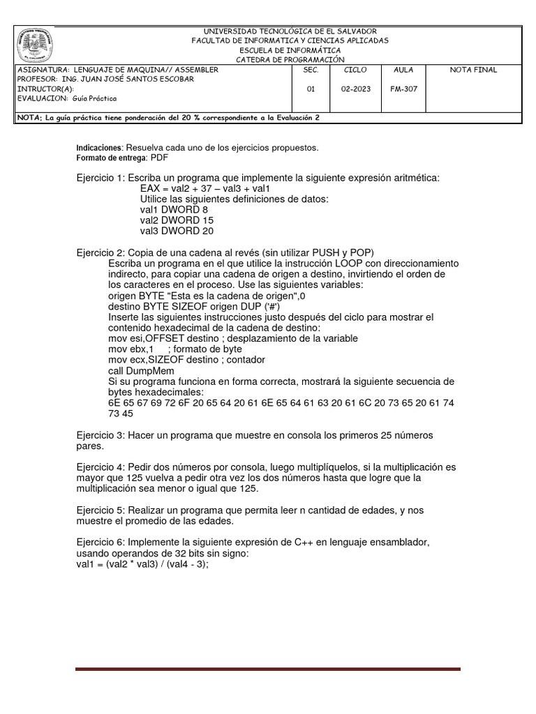 E2 - G1 Assembler (Practica) | PDF