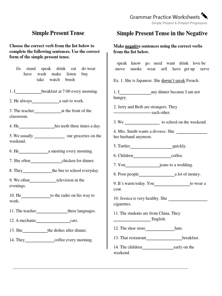 Simple Present Tense Worksheet | PDF