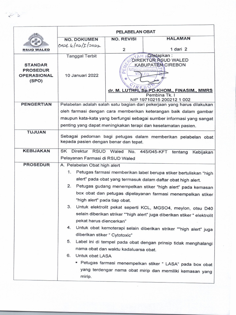 Spo Pelabelan Obat | PDF