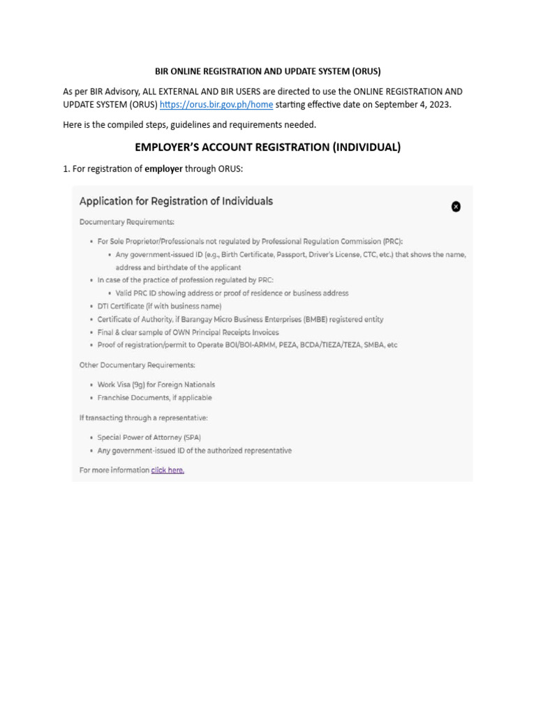 BIR ORUS Online Registration Guide | PDF