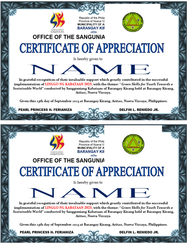 Cert of Appreciation SK 2023 | PDF