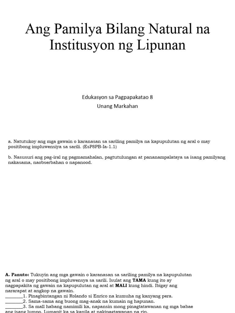 Ang Pamilya Bilang Natural Na Institusyon NG Lipunan | PDF