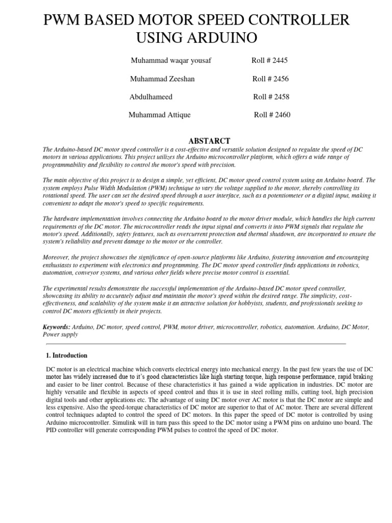 Arduino PWM DC Motor Speed Control | PDF