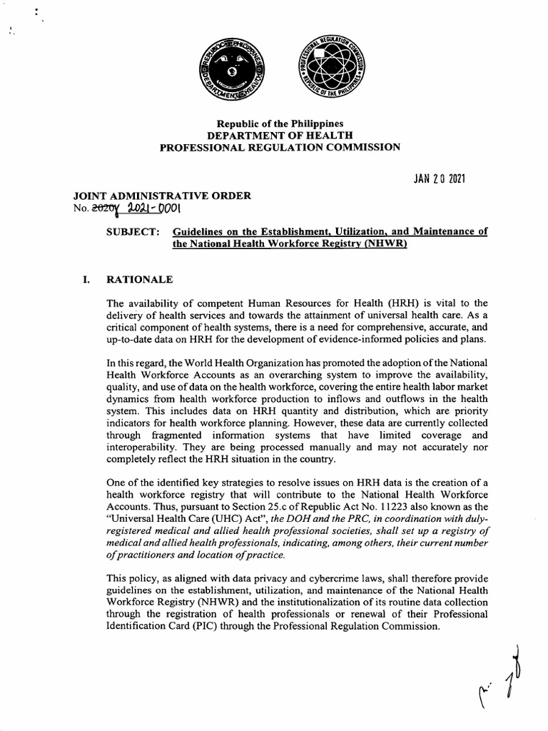 DOH-PRC - Jao2021-0001 - Guidelines On The Establishment, Utilization ...