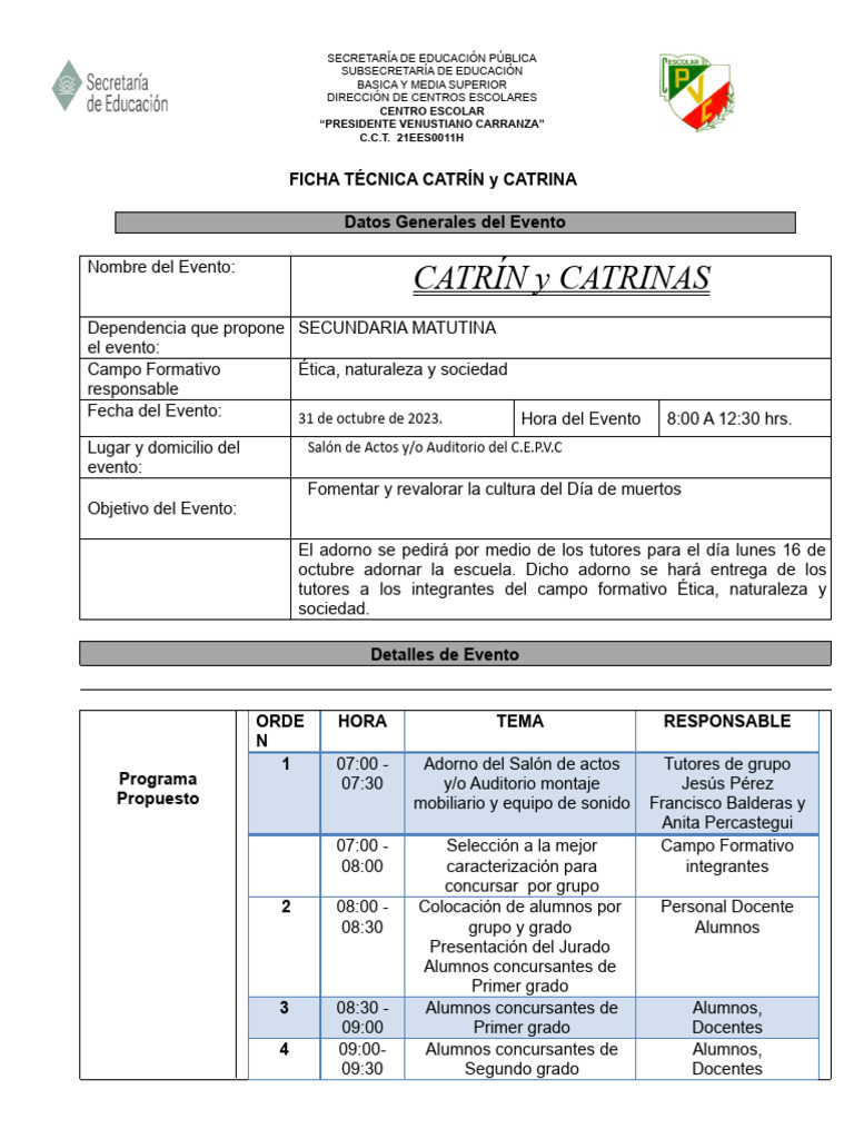 Ficha Técnica CATRINAS-1 | PDF