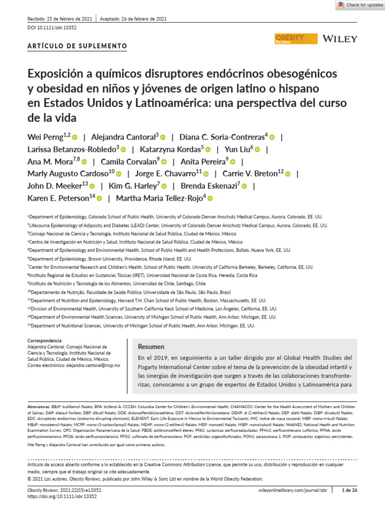 Obesity Reviews - 2021 - Perng - Exposición A Químicos Disruptores Endocrinos Obesogénicos y ...