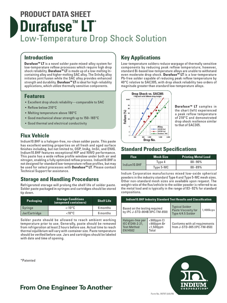 Durafuse LT Lowtemperature Indium10.8hf 99797 A4 r6 | PDF | Solder ...