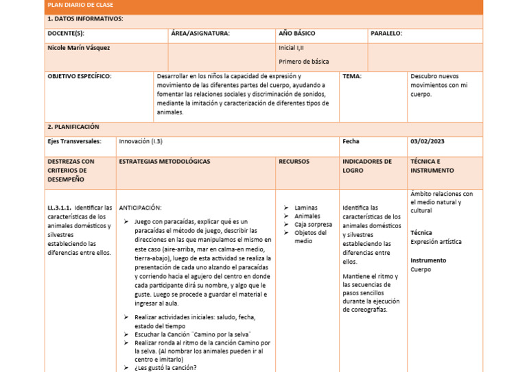 PLAN DIARIO DE CLASE | PDF