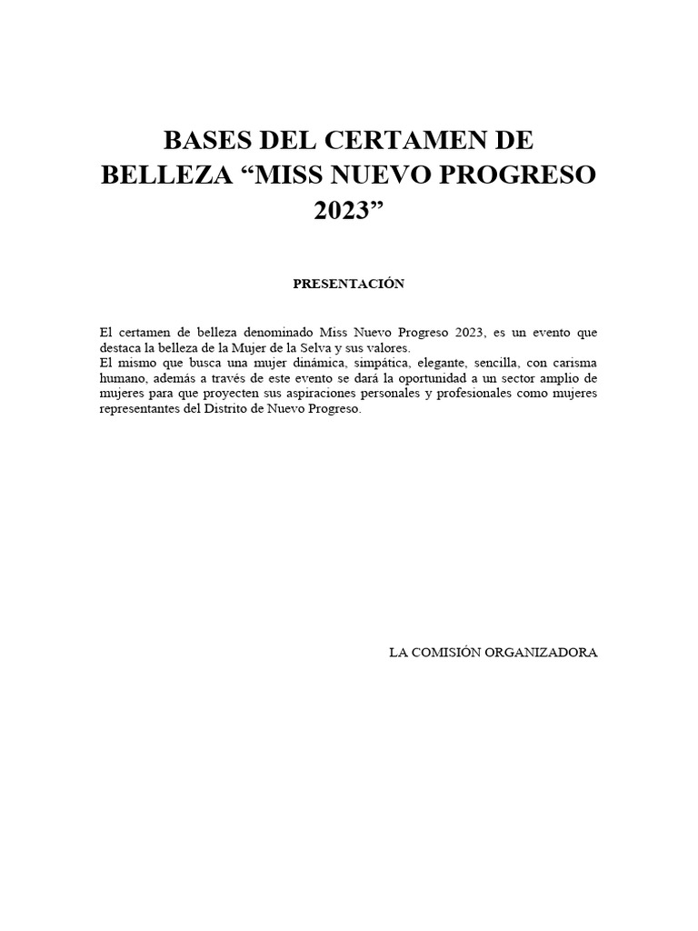 Bases Miss Señorita Nuevo Progreso 2023 | PDF