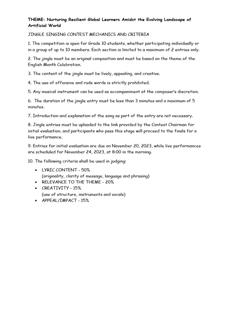 Jingle Contest Mechanics and Criteria | PDF | Art